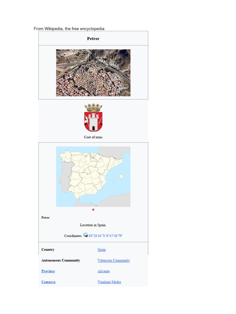 Petrer, Spain: History, Economy & Culture | PDF