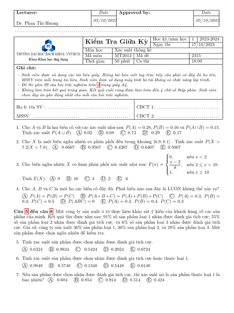 GK XSTK-231 - DT | PDF