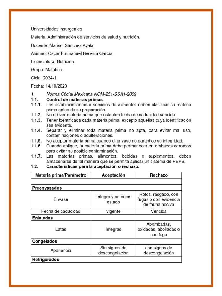 Criterios de Aceptación y Rechazo de Alimentos | PDF | Alimentos | Carne
