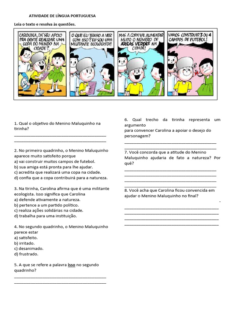 LÍNGUA PORTUGUESA Tirinhas 6 Ano Com Gabarito | PDF