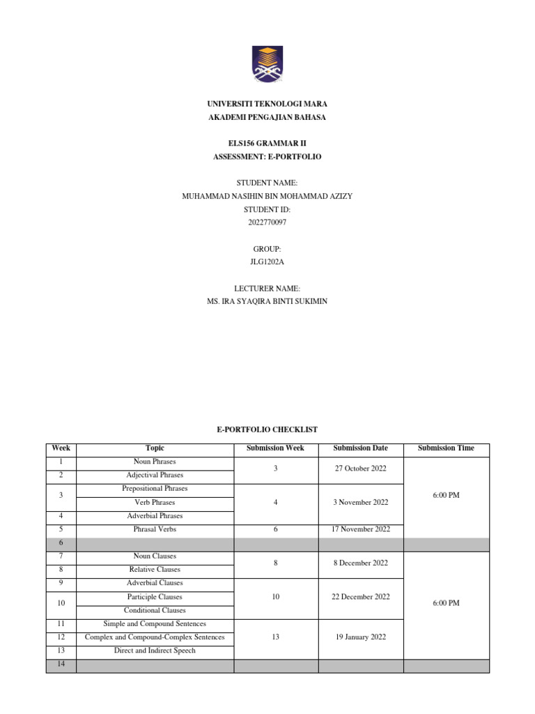 UiTM Grammar II E-Portfolio | PDF | Adjective | English Grammar