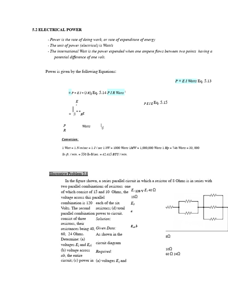 5.2 Ohms Law - Power - Energy | PDF | Volt | Series And Parallel Circuits