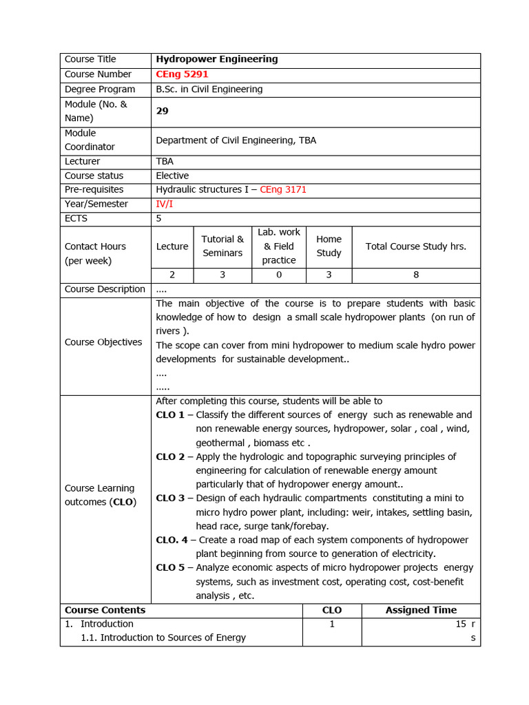 Hydropower Engineering Course Overview | PDF | Hydropower | Energy ...