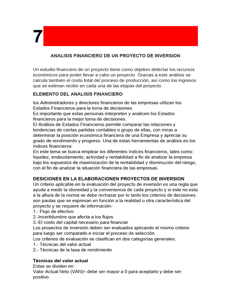 UNIDAD 7.1 analisis financiero de un proyecto de inversion | PDF | Tasa interna de retorno ...