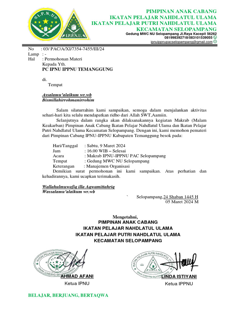 Contoh Surat Makrab 01 | PDF