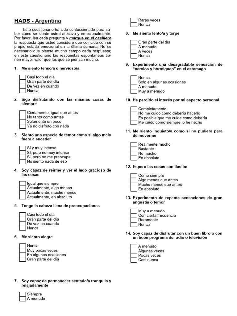HADS - Version Argentina | PDF | Estilo de vida