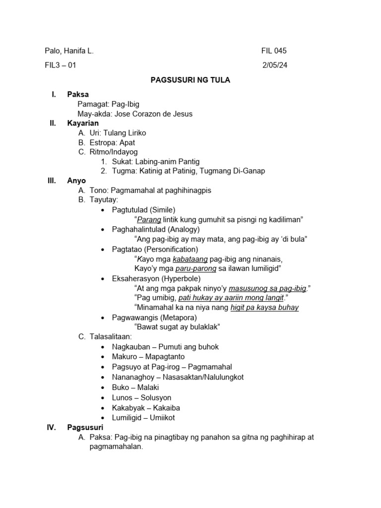 Pagsusuri Sa Tula | PDF