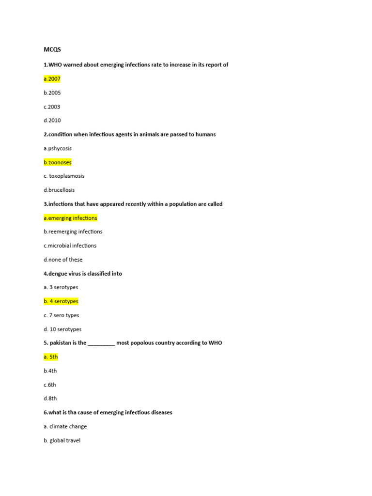 Emerging Infectious Diseases MCQs | PDF | Metabolomics | Proteomics