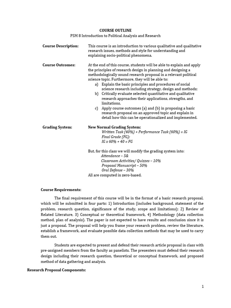PSM 8 Course Outline CH | PDF | Methodology | Scientific Method
