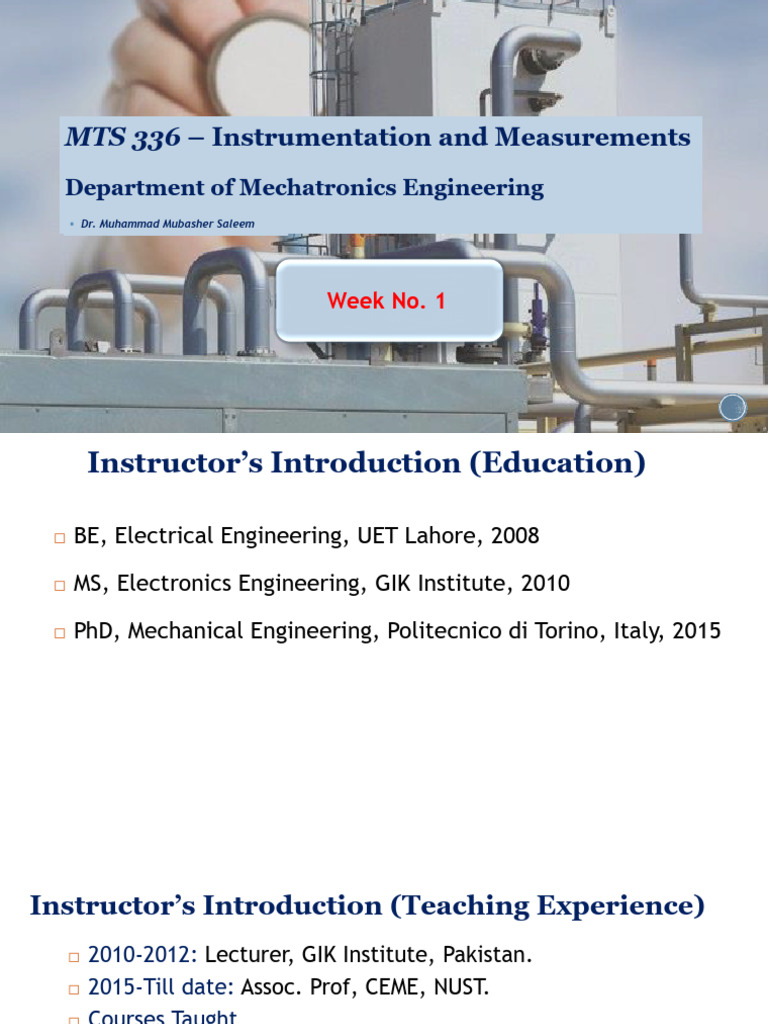 Instrumentation Lecture 01_Intro | PDF | Data Acquisition | Sensor