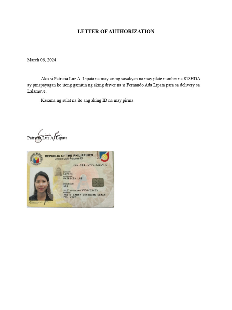 Letter of Authorization | PDF