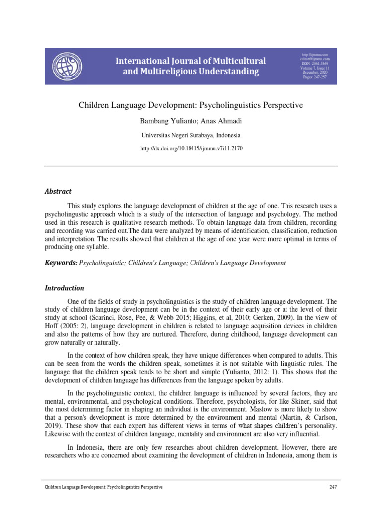 Children Language Development Psycholing | PDF | Language Acquisition | Psycholinguistics