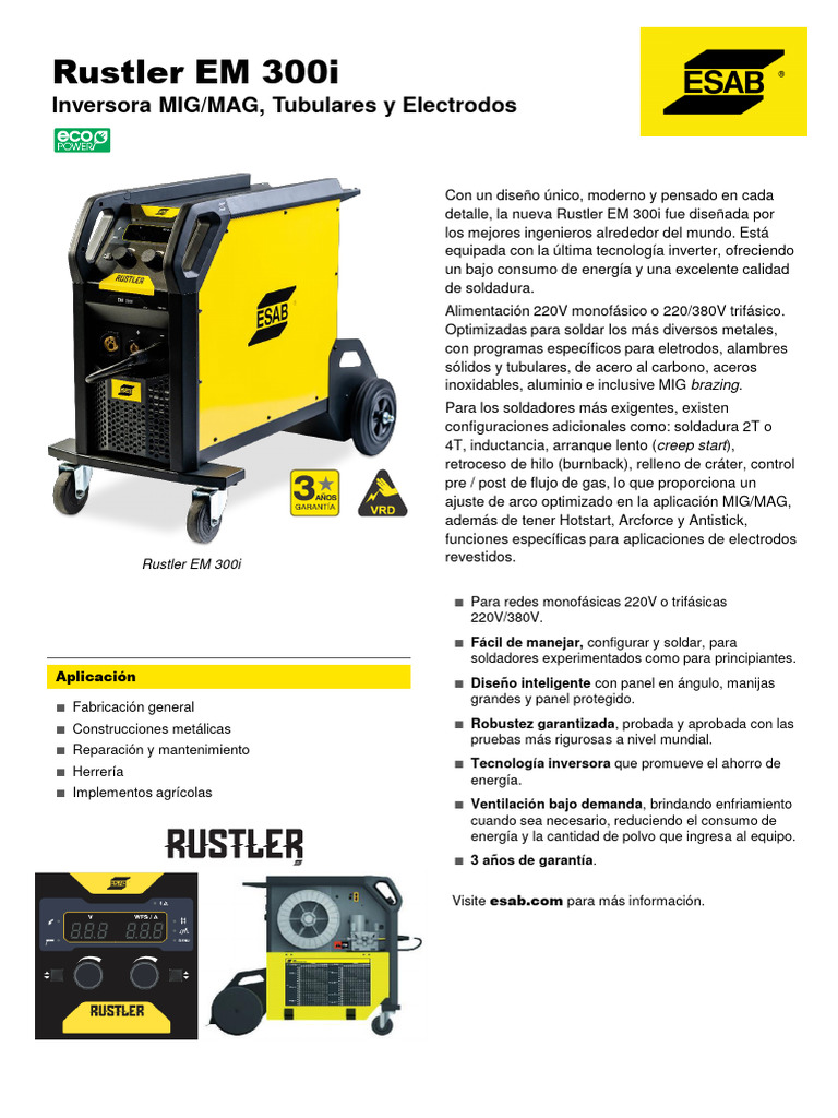 Ficha Tecnica Equipo Mig ESAB RUSTLE 300i | Descargar gratis PDF ...