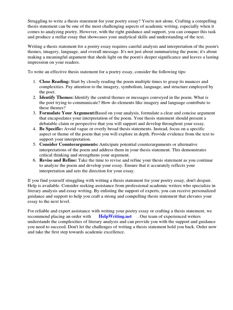 How To Write A Thesis Statement For A Poetry Essay | PDF | Essays | Poetry
