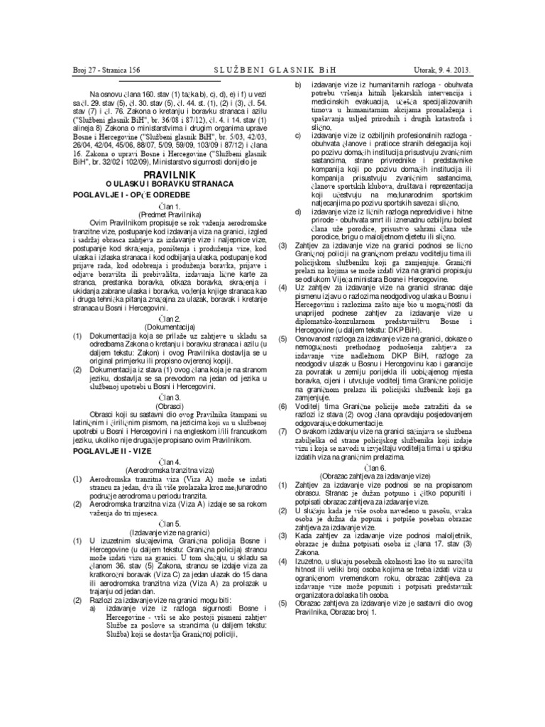 Pravilnik o Ulasku I Boravku Stranaca | PDF