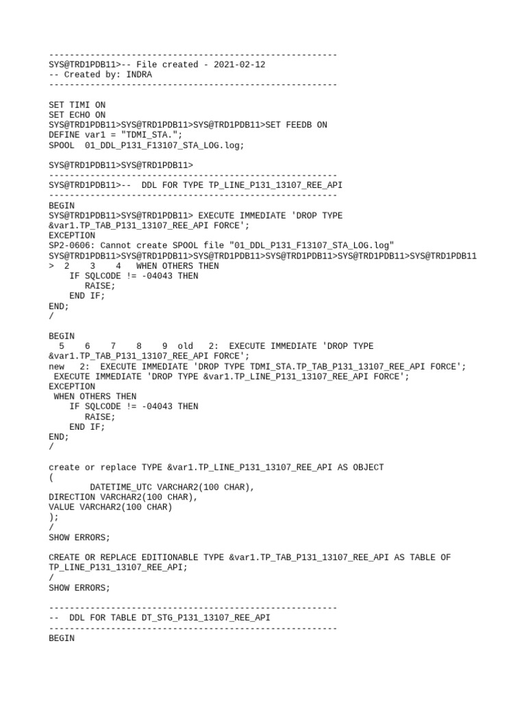 01 DDL P131 F13107 STA Log | PDF | Pl/Sql | Sql