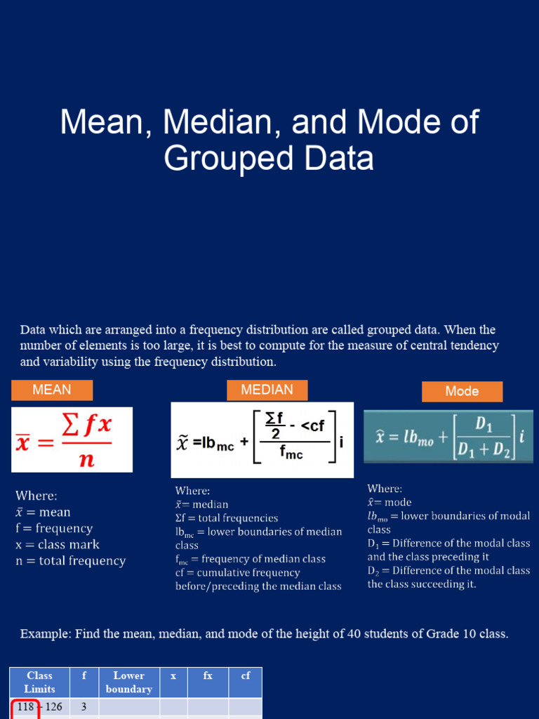 Mean Median Mode of Grouped Data | PDF | Mode (Statistics) | Mean