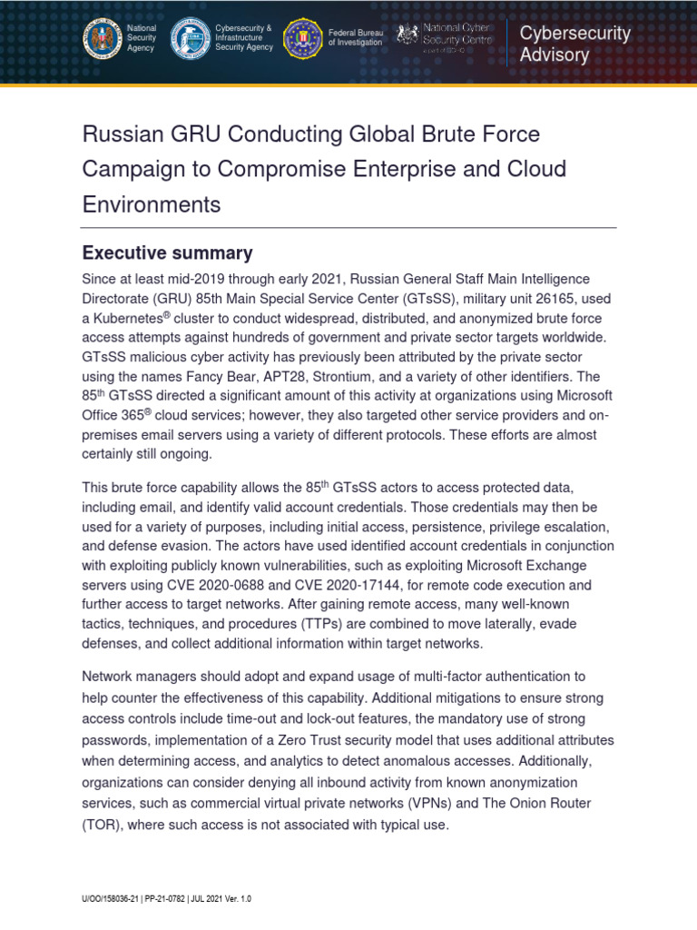 Csa Gru Global Brute Force Campaign Uoo158036-21 | PDF | Security ...