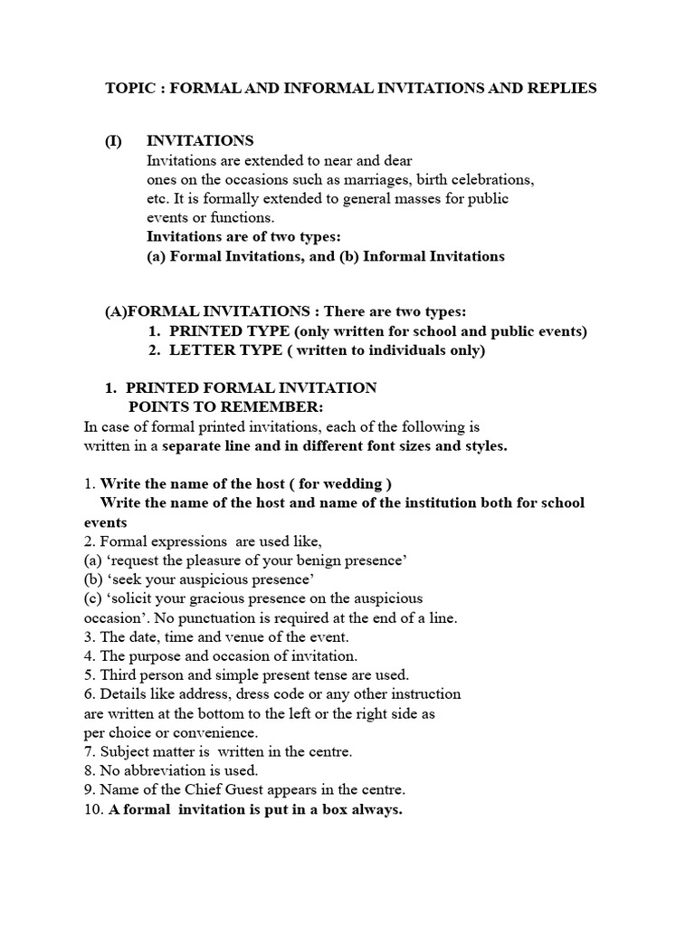 Format - Formal and Informal Invitations and Replies | PDF | Human ...