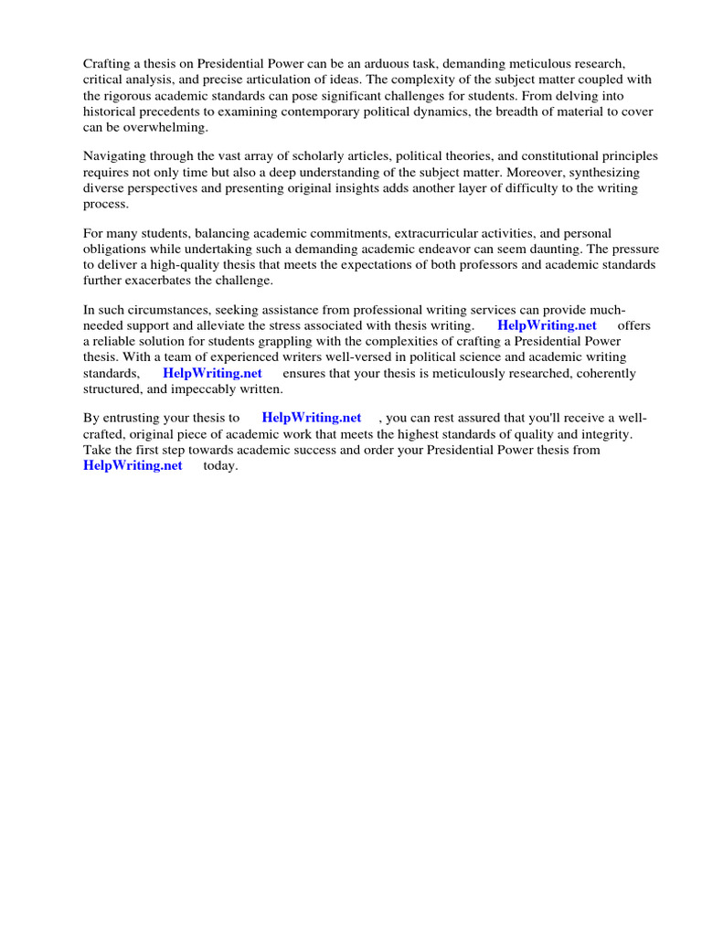 Presidential Power Thesis Writing Guide | PDF | Presidents Of The ...