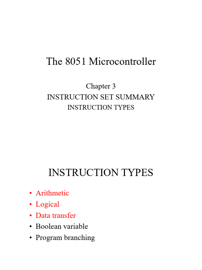 8051 Microcontroller Instruction Set Summary | PDF | Central Processing Unit | Computer Science