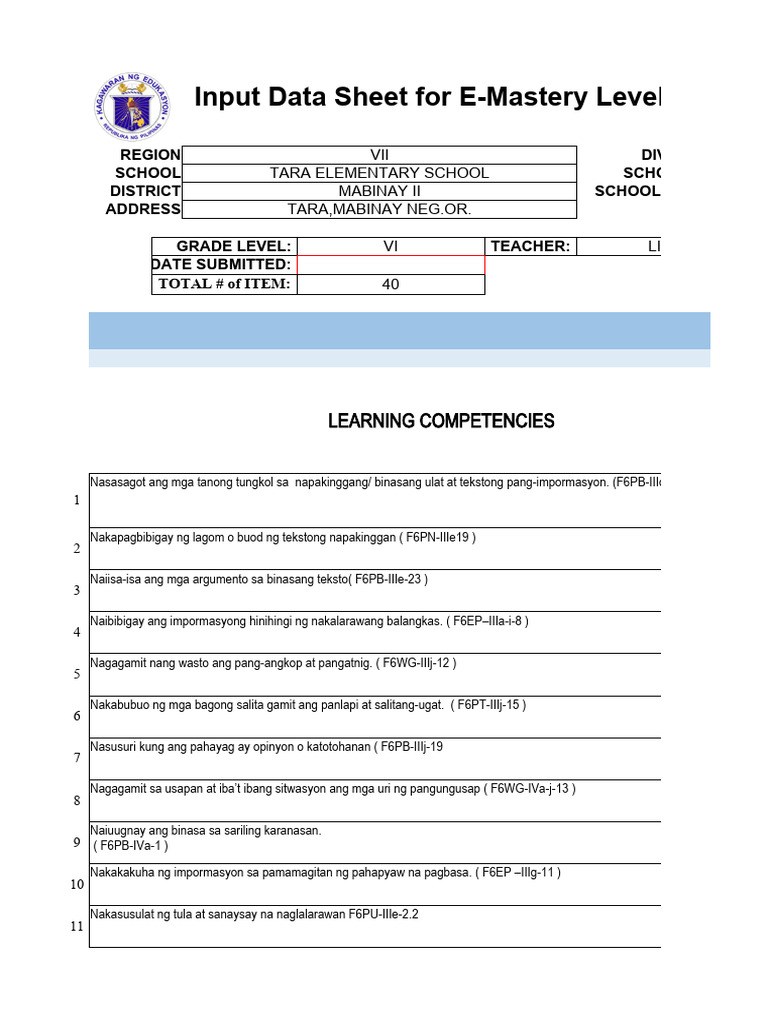Q3 TOS Filipino 6 Modified-Electronic-TOS-v.1.0-Protected-Version-300-students | PDF