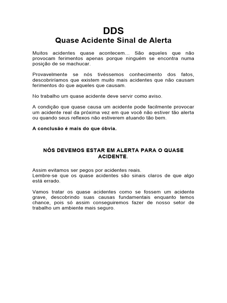 DDS - Quase Acidente Sinal de Alerta | PDF