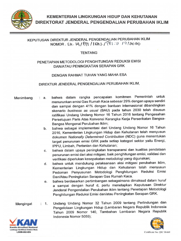 SK .14 Penetapan Metodologi GRK | PDF