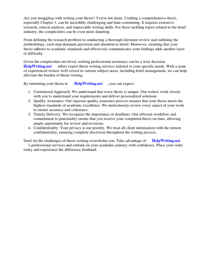 Chapter 1 Thesis Sample About Hotel | PDF | Thesis | Essays