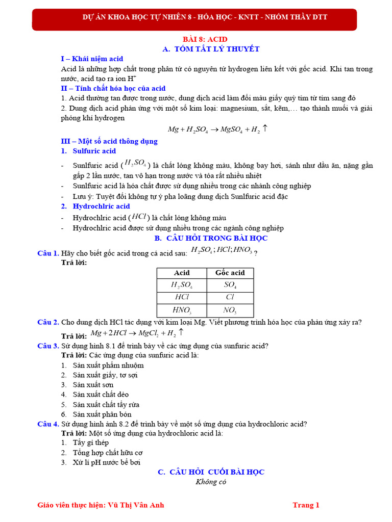 Bài 8. Acid | PDF
