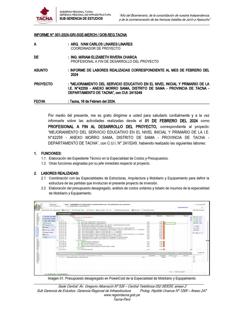 Informe #001 - 2024 - Febrero Miriam Rivera | PDF | Sector privado