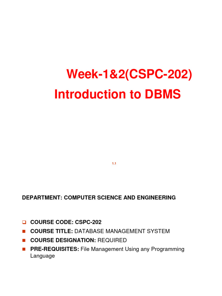 Week 1&2 (Introduction to DBMS) | PDF | Databases | Relational Database