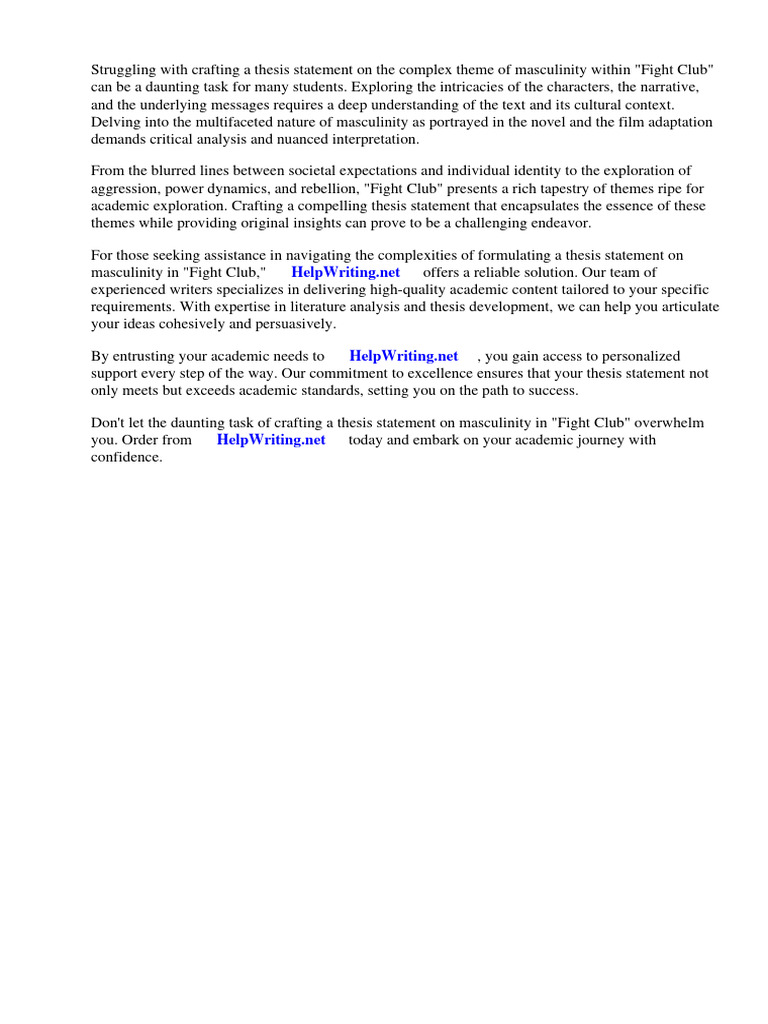 Fight Club Thesis Statement Masculinity | PDF