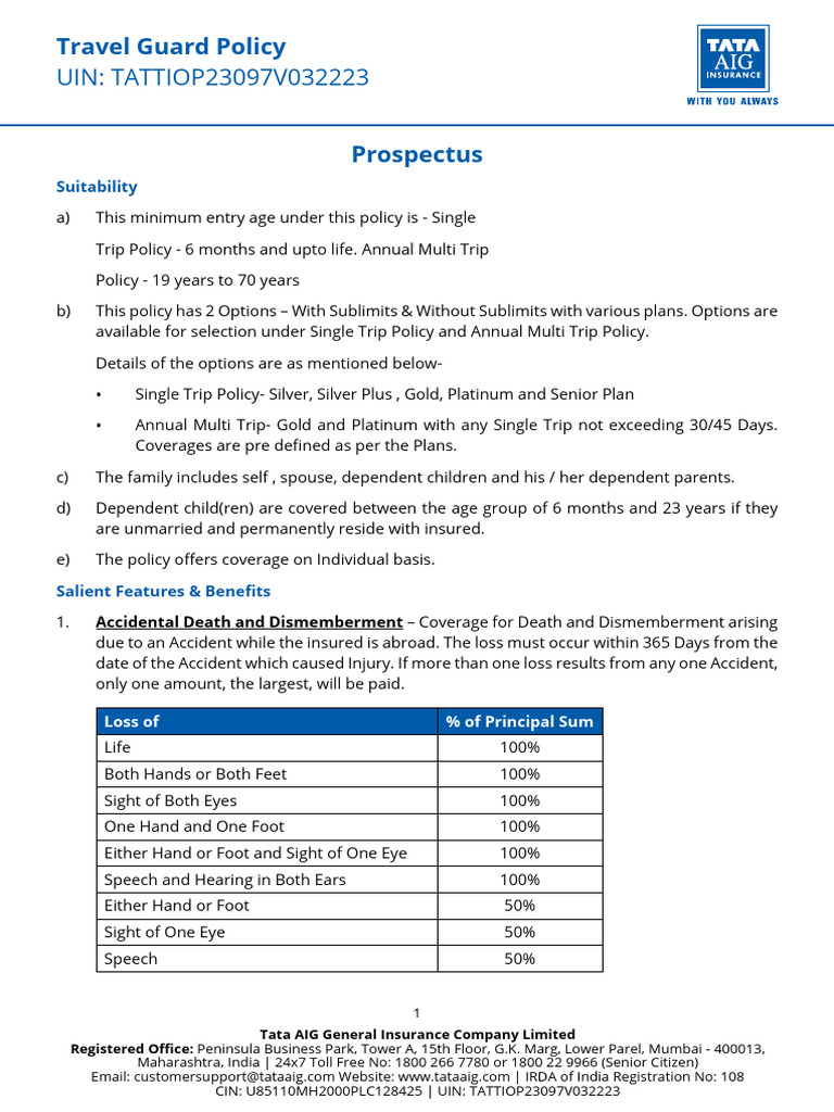 TRAVEL GUARD POLICY Prospectus 5b4b81a518 | PDF | Insurance | Airlines