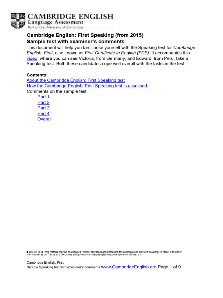 FCE Speaking Test Examiner Comments 2022 | PDF | English Language ...