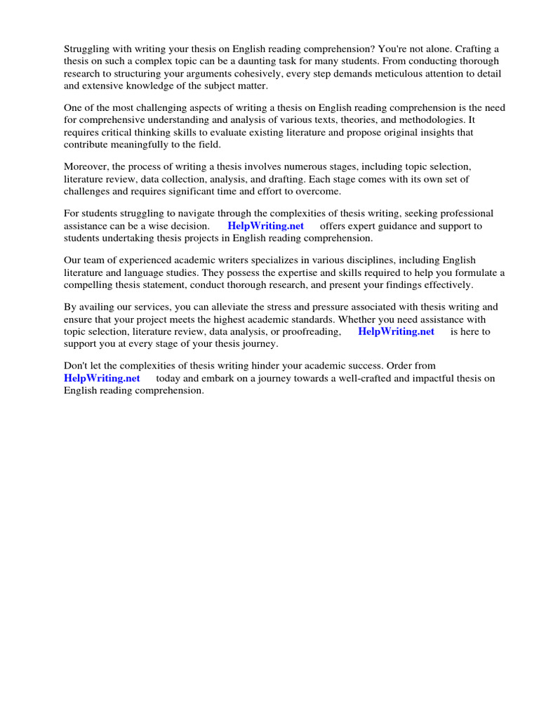 Thesis Reading Comprehension English | PDF | Reading Comprehension | Thesis