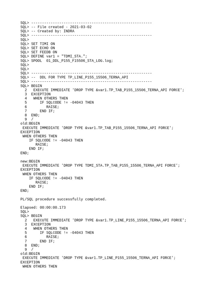 01 DDL P155 F15506 STA Log | PDF | Pl/Sql | Software Development