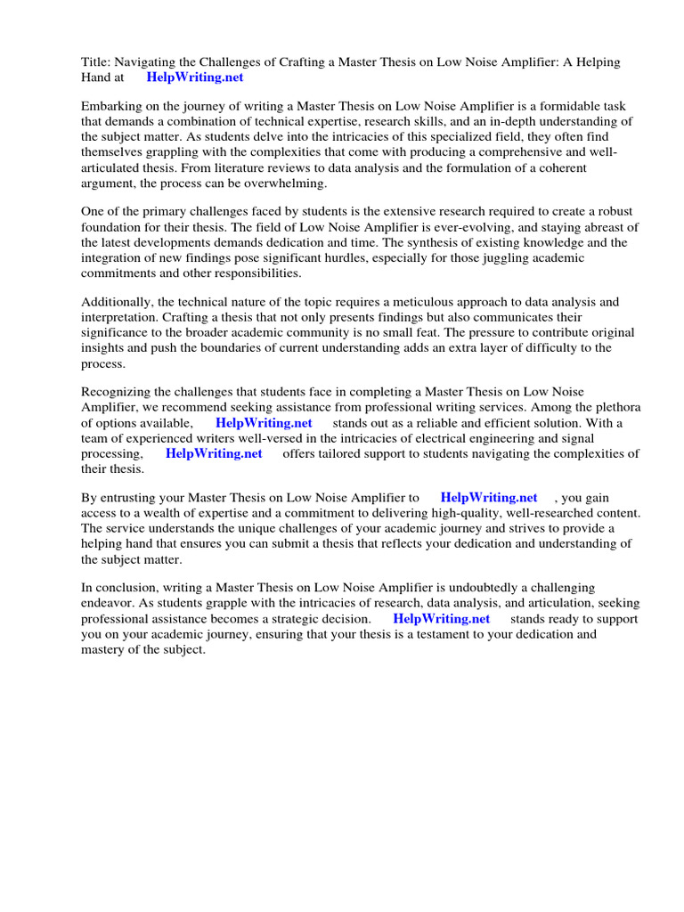 Master Thesis Low Noise Amplifier | PDF | Amplifier | Decibel