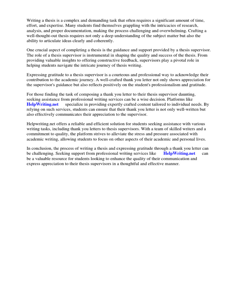 Sample Thank You Letter To Thesis Supervisor | PDF | Gratitude | Thesis