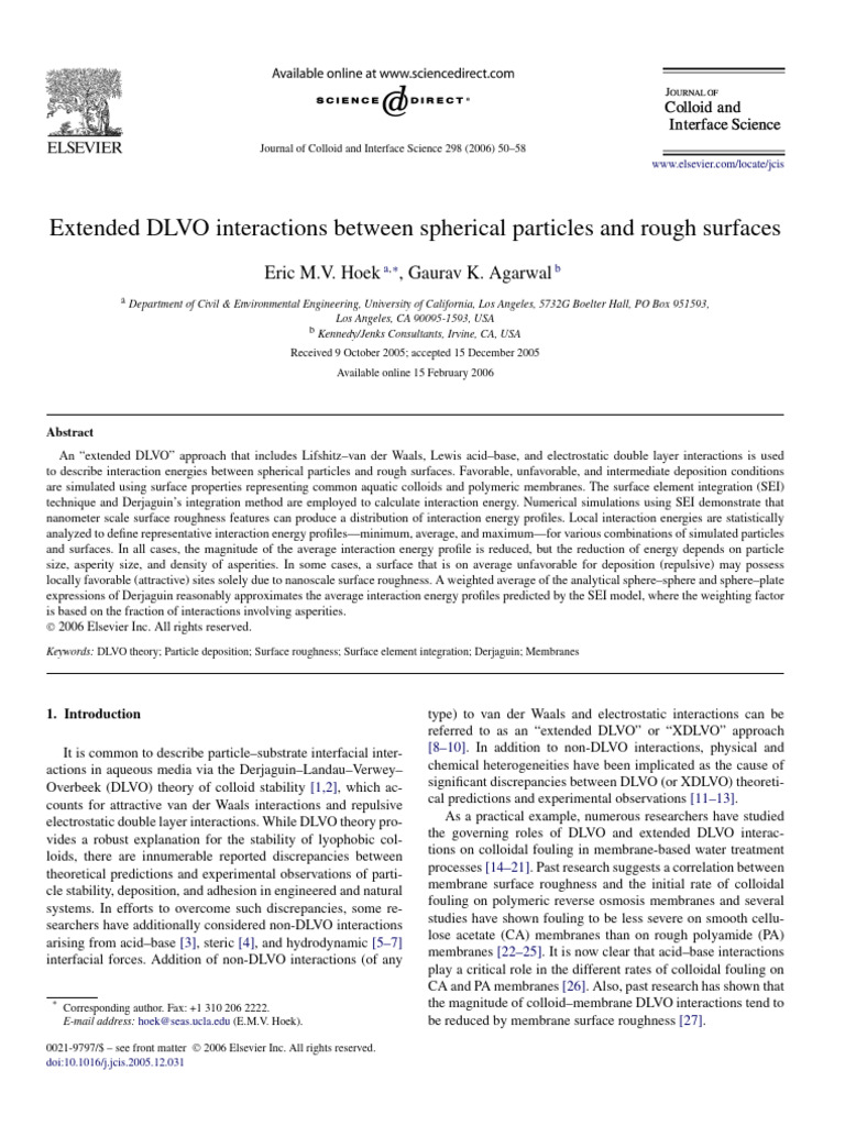 Extended DLVO Interactions Between Spherical Particles and Rough ...