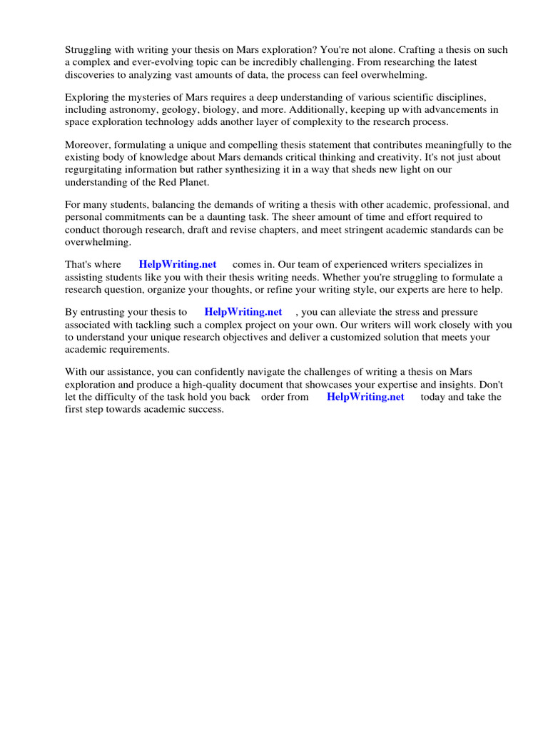 Thesis About Mars | Download Free PDF | Mars | Solar System