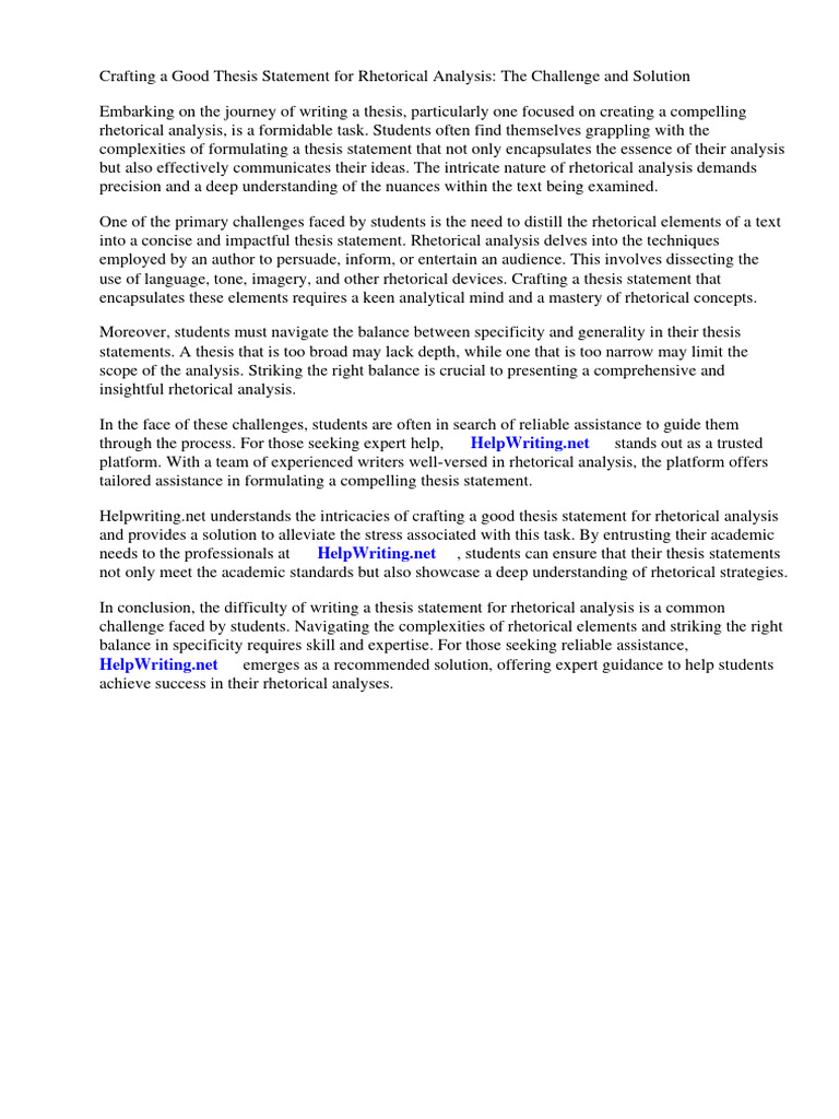 Good Thesis Statement For Rhetorical Analysis | PDF | Rhetoric | Essays