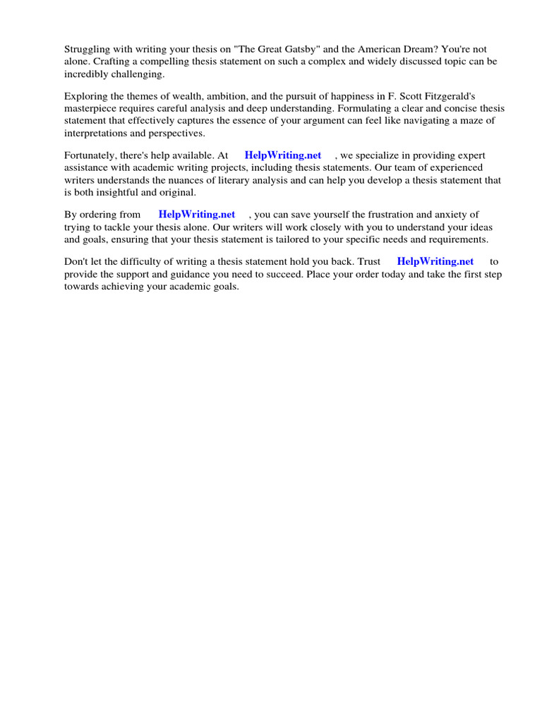 The Great Gatsby American Dream Thesis Statement | PDF | The Great ...