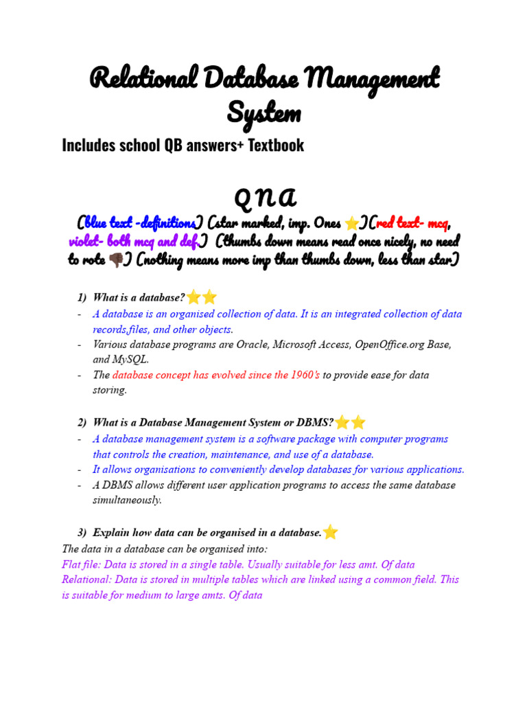 Relational Database Management Systems Pdf Relational Database Databases