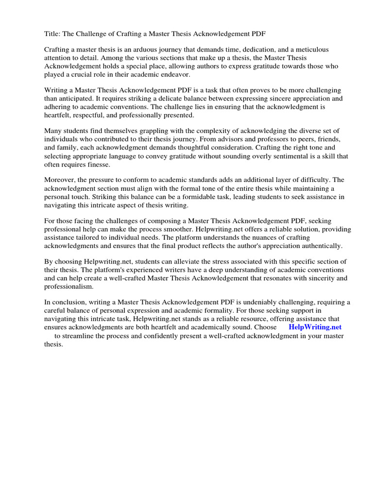 Master Thesis Acknowledgement PDF | PDF | Thesis | Human Communication