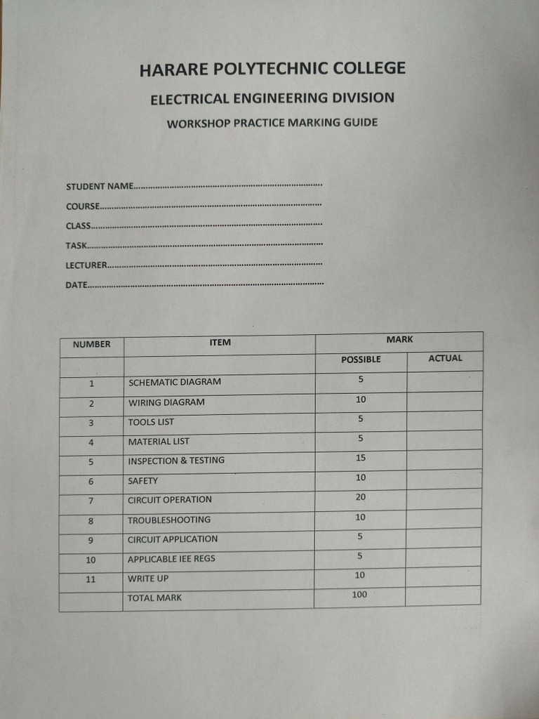 Electrical Engineering Marking Guide | PDF