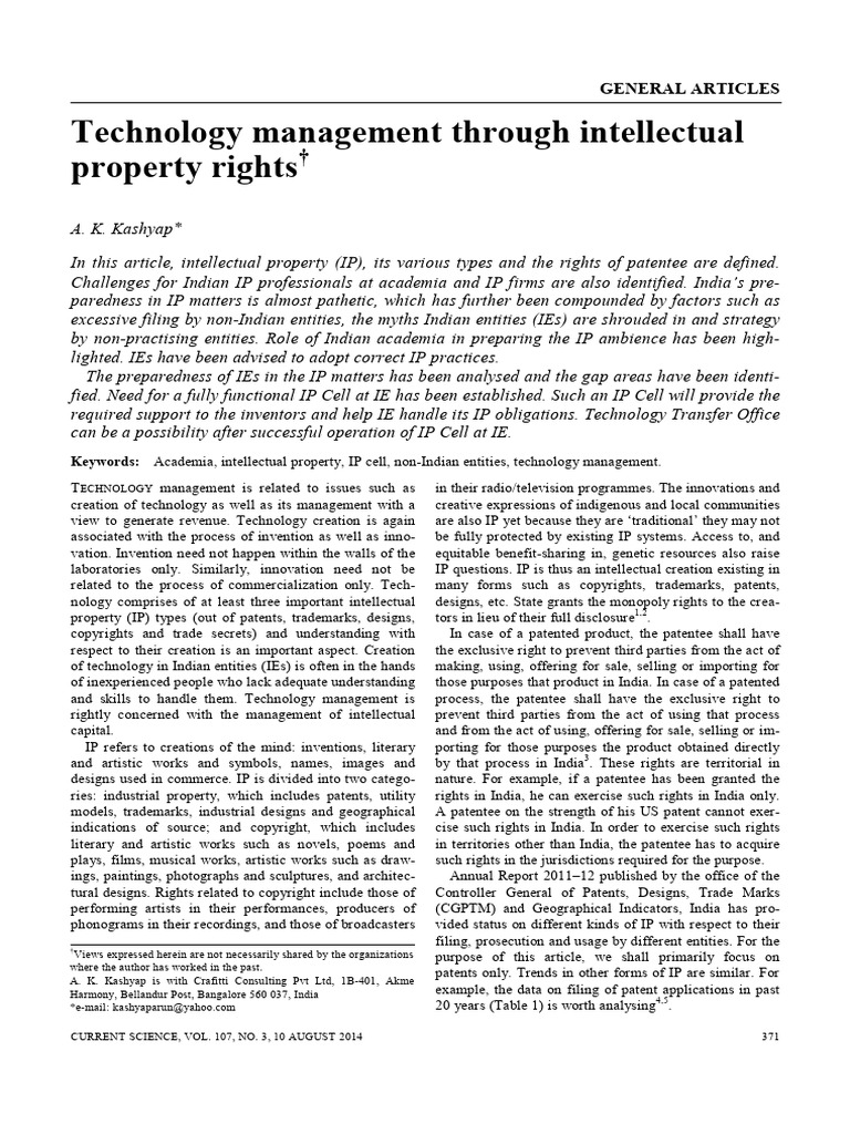 IPR Technology Management | PDF | Intellectual Property | Glossary Of Patent Law Terms