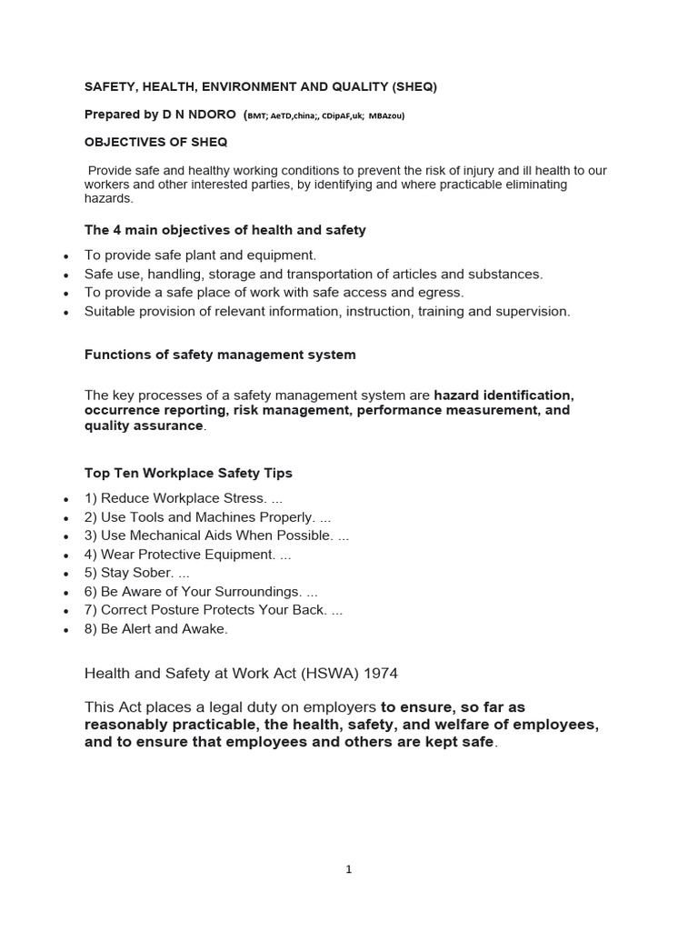 Sheq 32322M01 | PDF | Occupational Safety And Health | Personal ...