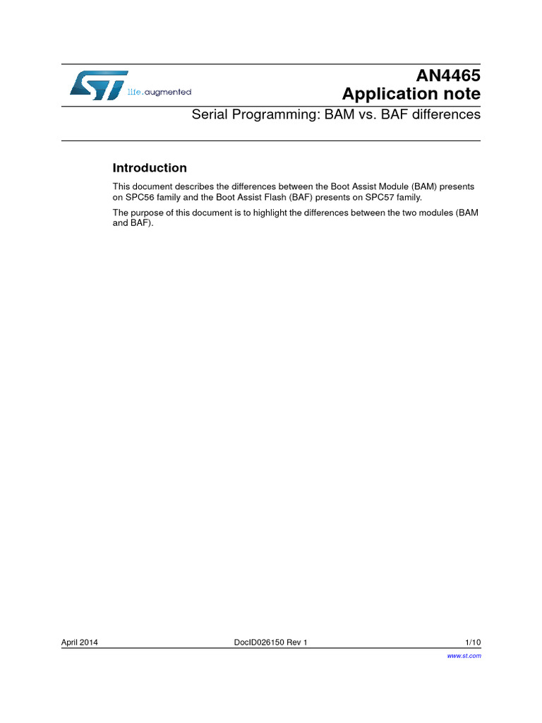 An4465 Serial Programming Bam Vs Baf Differences Stmicroelectronics | PDF | Booting | Flash Memory