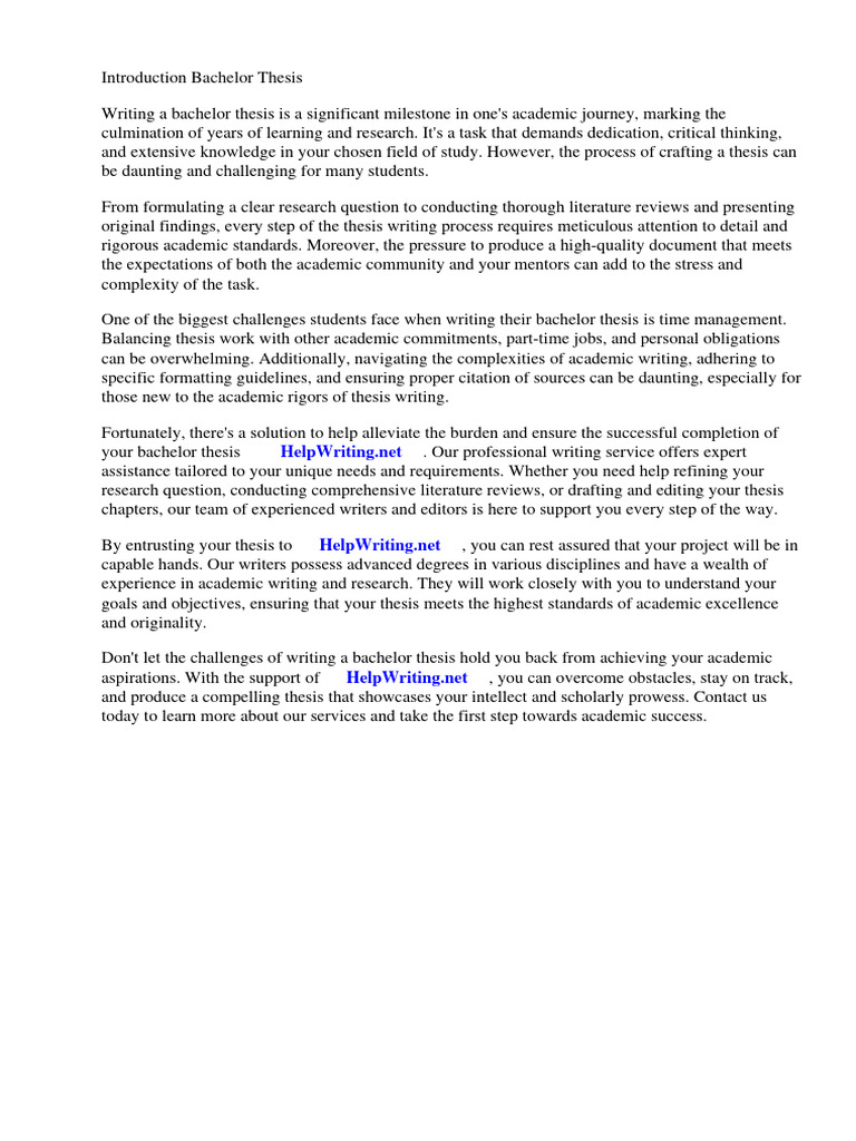 Write Introduction Bachelor Thesis Pdf Thesis Quantitative Research